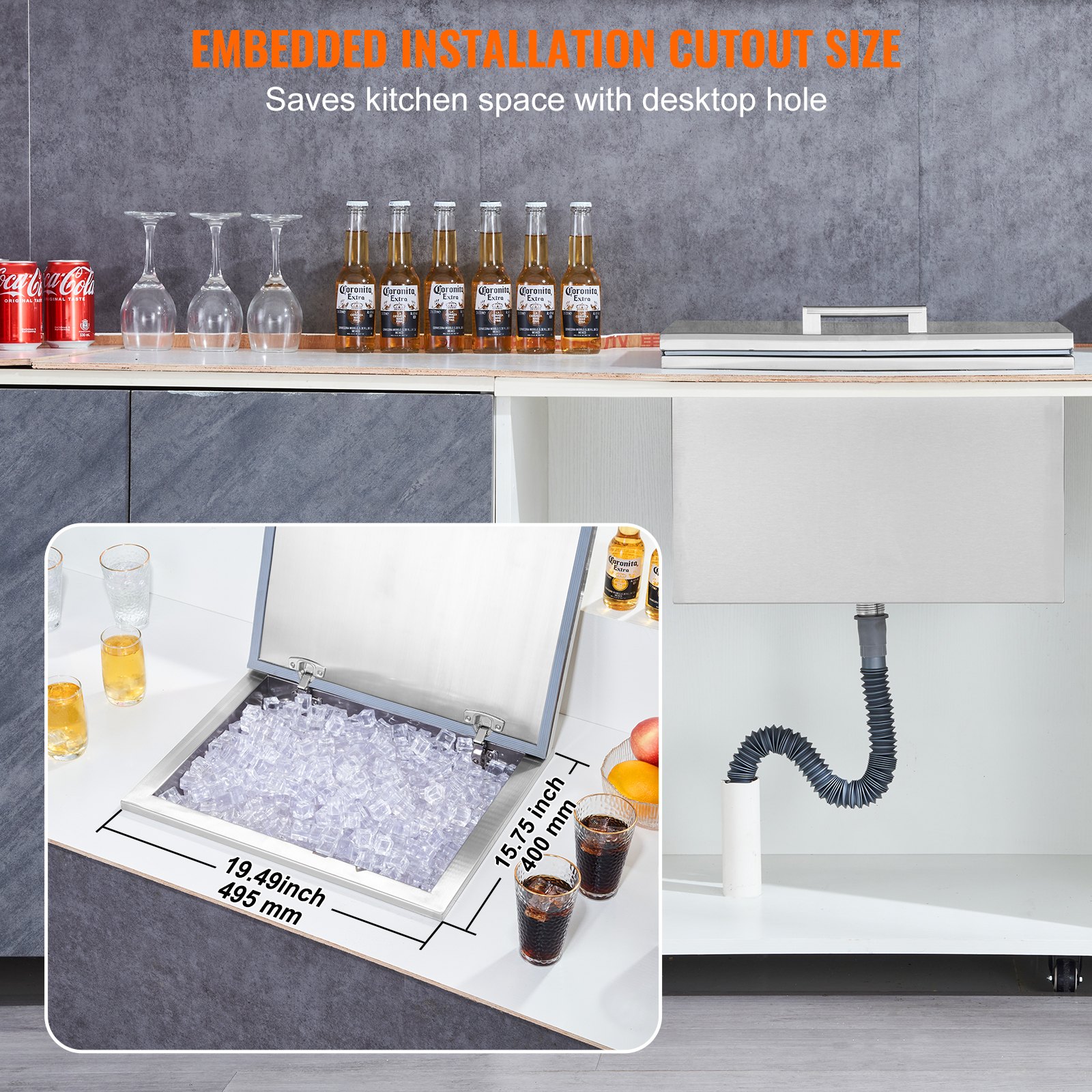 VEVOR 40Quart Drop in Ice Chest Ice Cooler Ice Bin Stainless Steel 20 ...