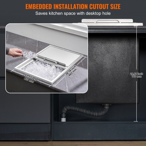 VEVOR Drop in Ice Chest, 27"L x 18"W x 21"H Stainless Steel Ice Cooler ...
