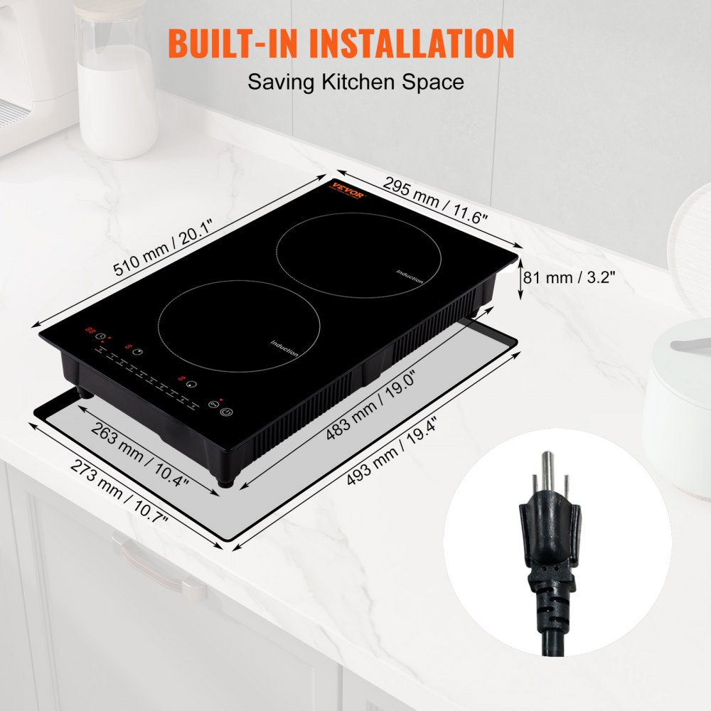 VEVOR Electric Cooktop, 2 Burners, 12'' Induction Stove Top, Built-in ...