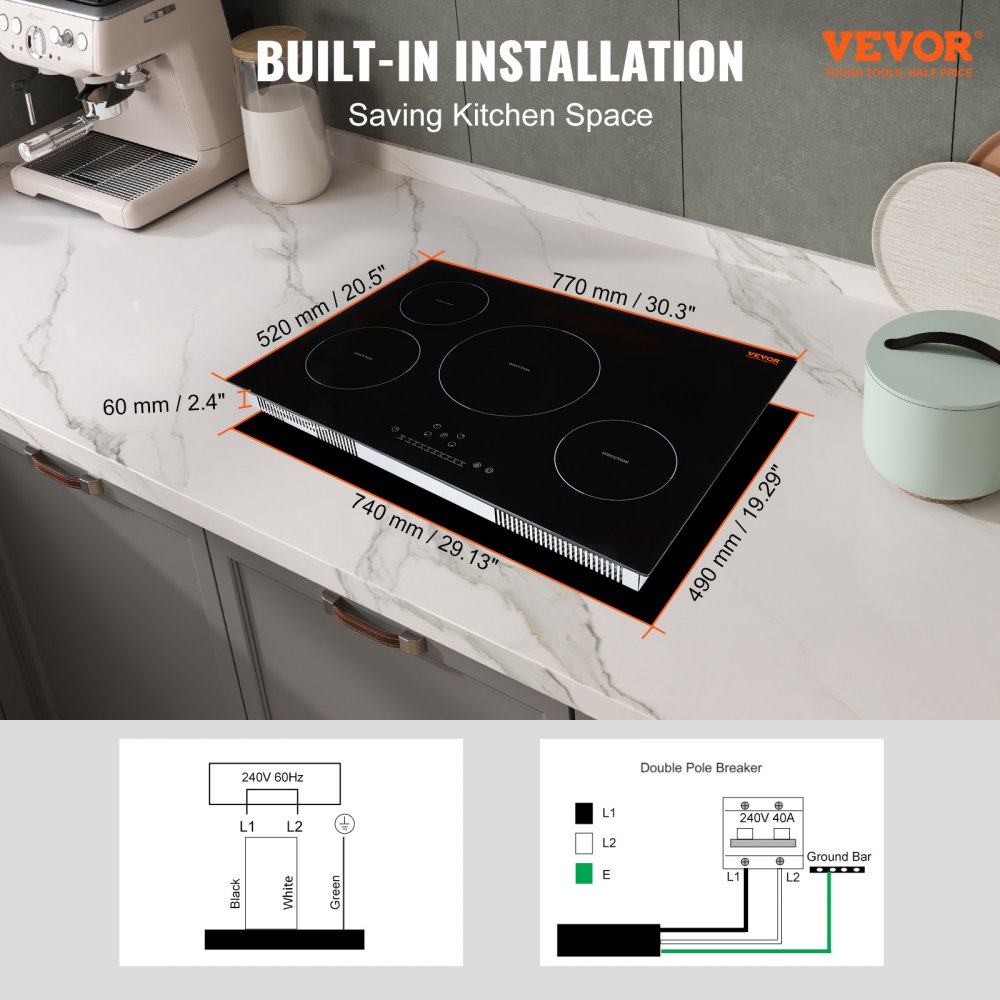 VEVOR Electric Cooktop, 4 Burners, 30'' Induction Stove Top, Built-in ...