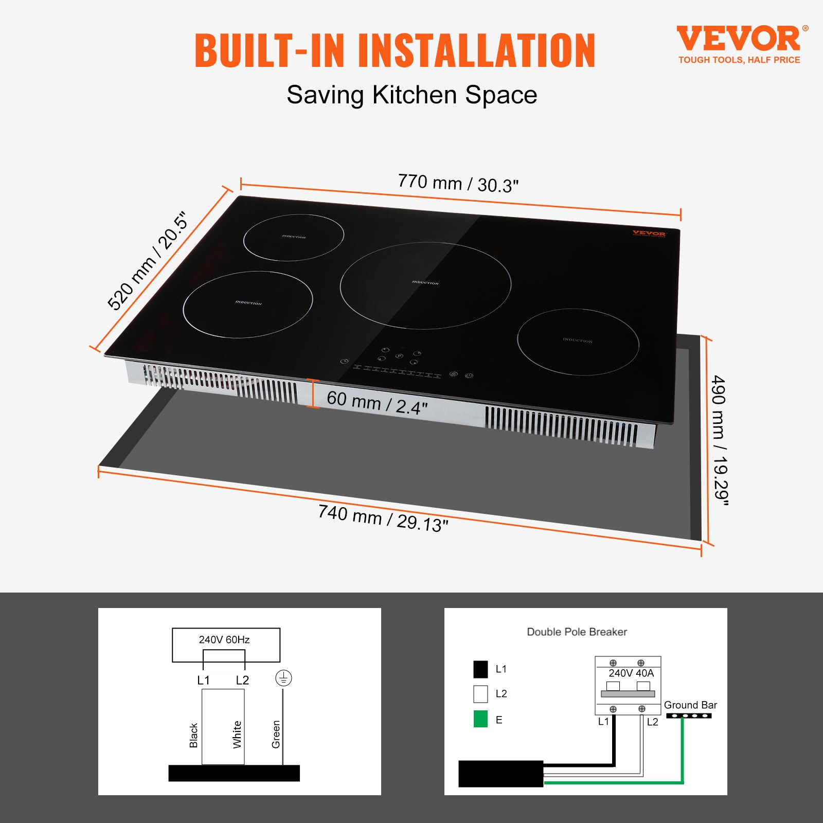 VEVOR Electric Cooktop, 4 Burners, 30'' Induction Stove Top, Built-in ...