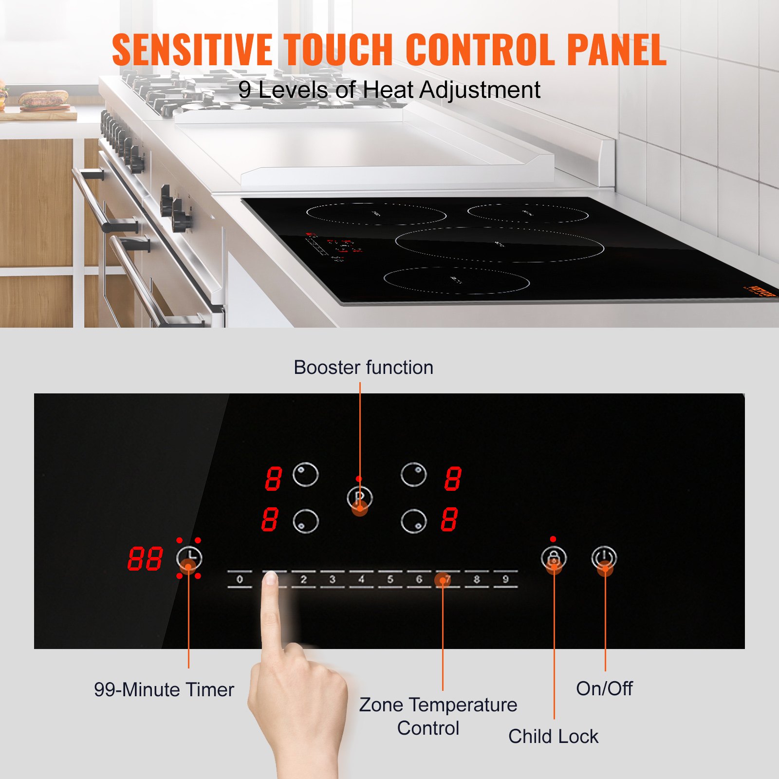 VEVOR Electric Cooktop, 4 Burners, 30'' Induction Stove Top, Built-in ...