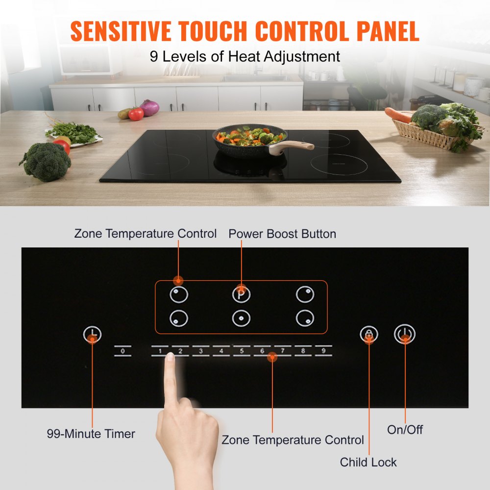VEVOR Electric Cooktop, 5 Burners, 30'' Induction Stove Top, Built-in ...
