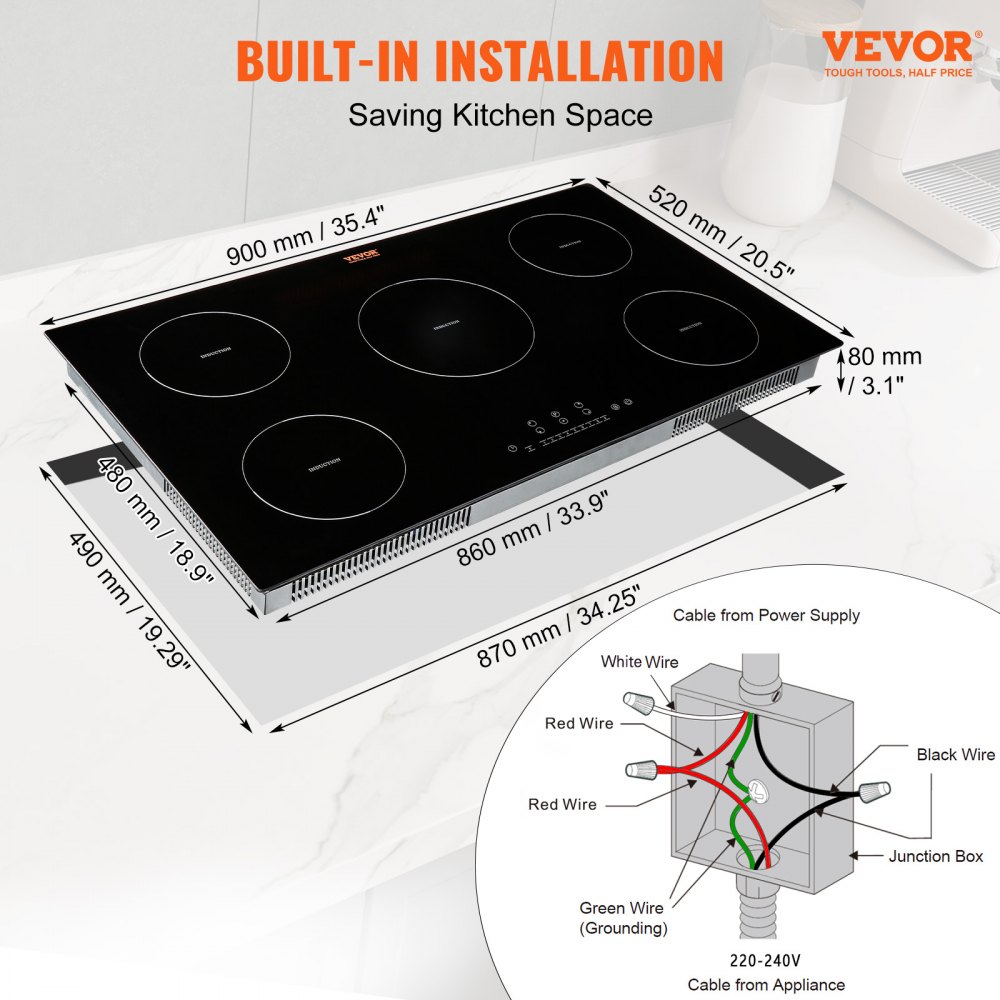 VEVOR Electric Cooktop, 5 Burners, 36'' Induction Stove Top, Built-in ...