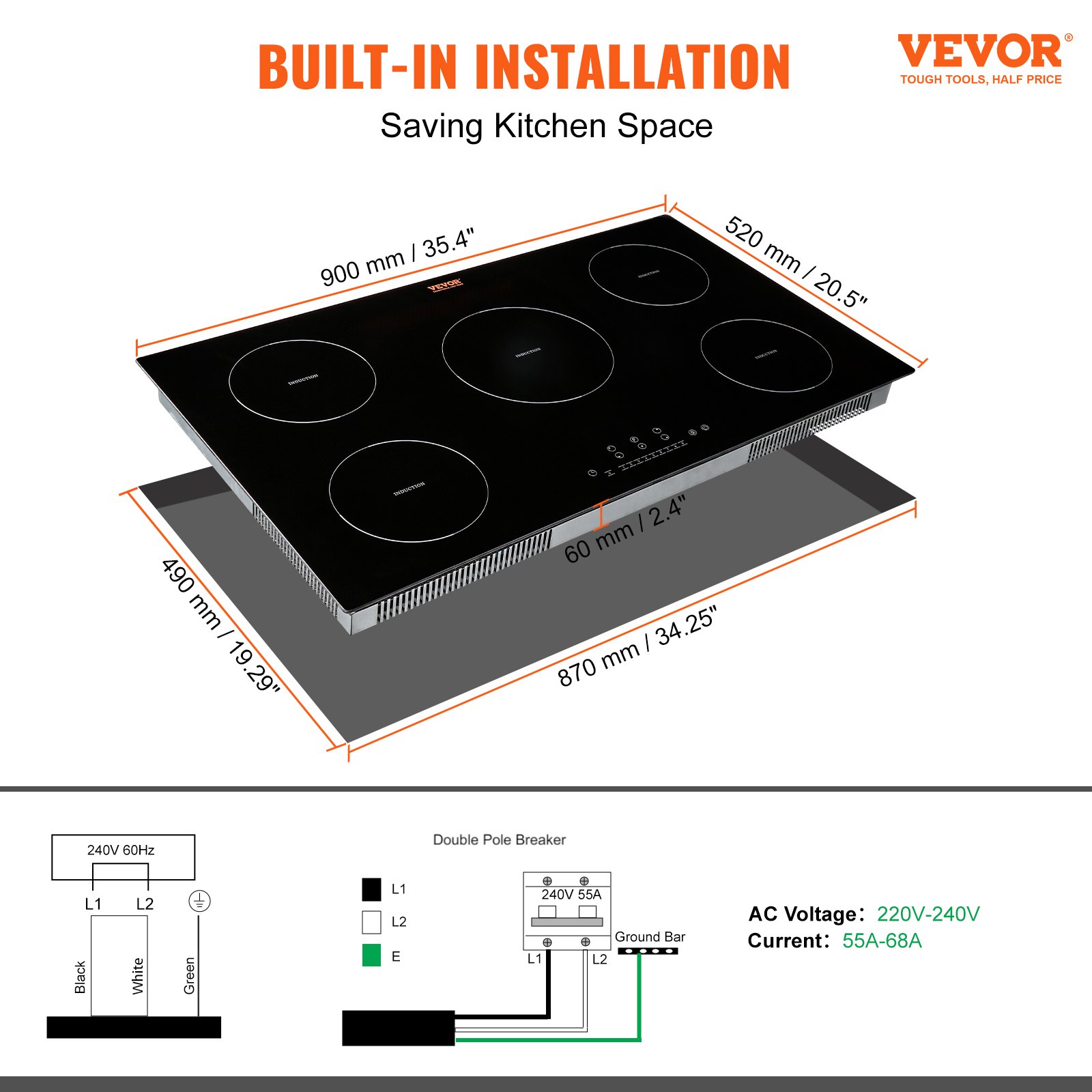 VEVOR Electric Cooktop, 5 Burners, 36'' Induction Stove Top, Built-in ...