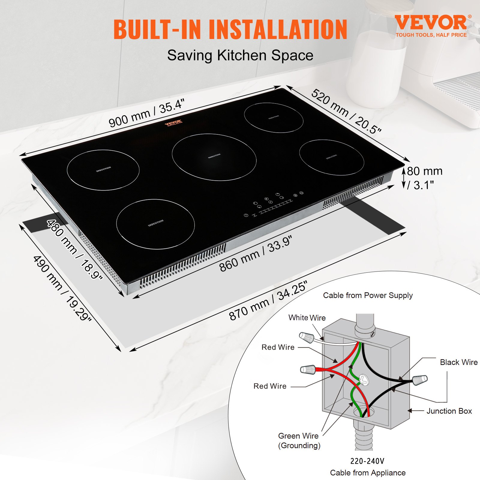 VEVOR Electric Cooktop, 5 Burners, 36'' Induction Stove Top, Built-in ...