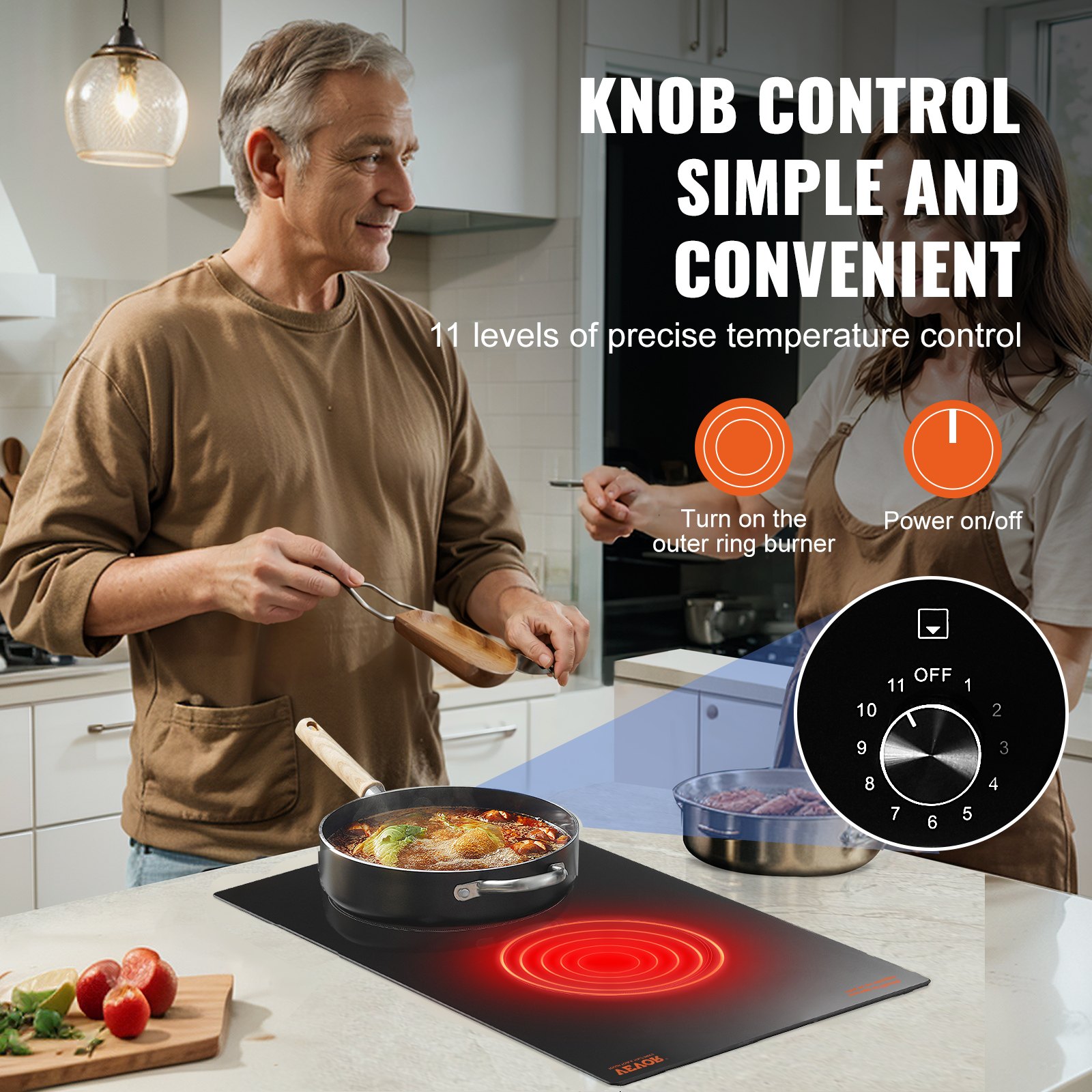 VEVOR Built-in Electric Cooktop Radiant Ceramic Cooktop 2 Burners 20 ...