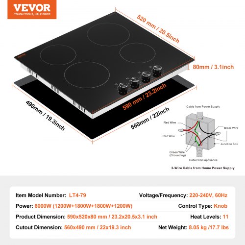 VEVOR Electric Cooktop, 24 inch 4 Burners Built-in Electric Stove Top ...