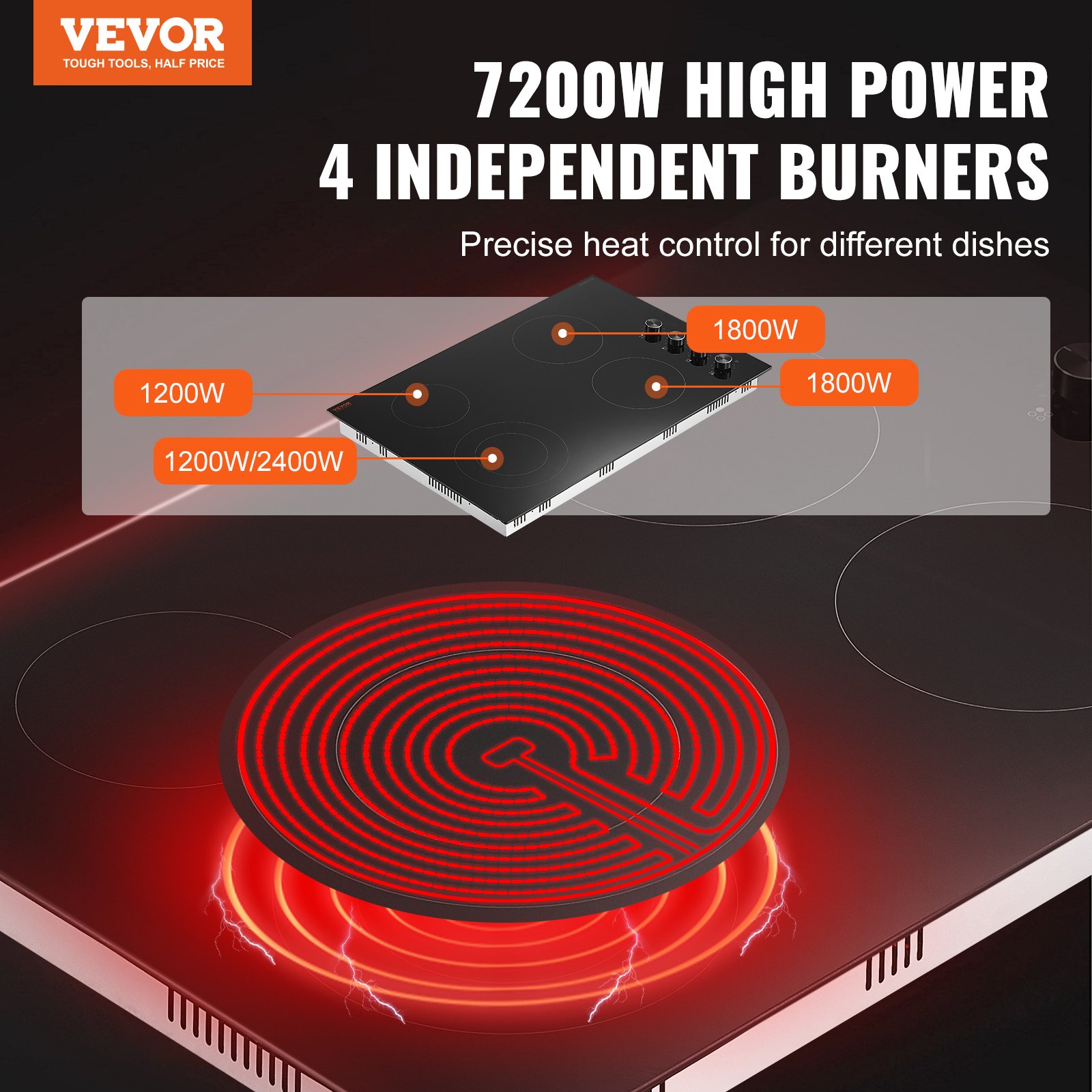 VEVOR Built-in Electric Cooktop Radiant Ceramic Cooktop 4 Burners 30 ...