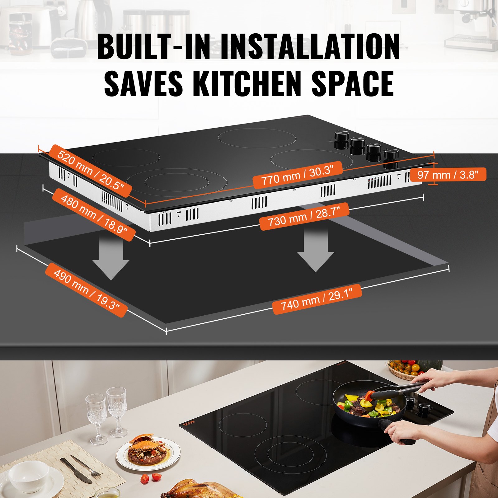 VEVOR Built-in Electric Cooktop Radiant Ceramic Cooktop 4 Burners 30 ...