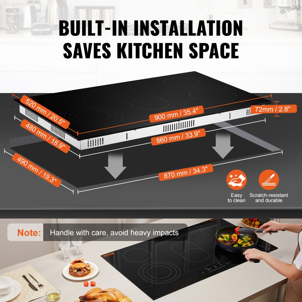 VEVOR Built-in Electric Cooktop Radiant Ceramic Cooktop 5 Burners 35 ...