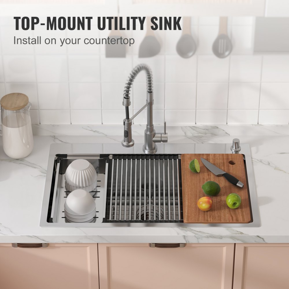 VEVOR 30" Kitchen Sink Top Mount Single Bowl Drop-In Basin Stainless ...