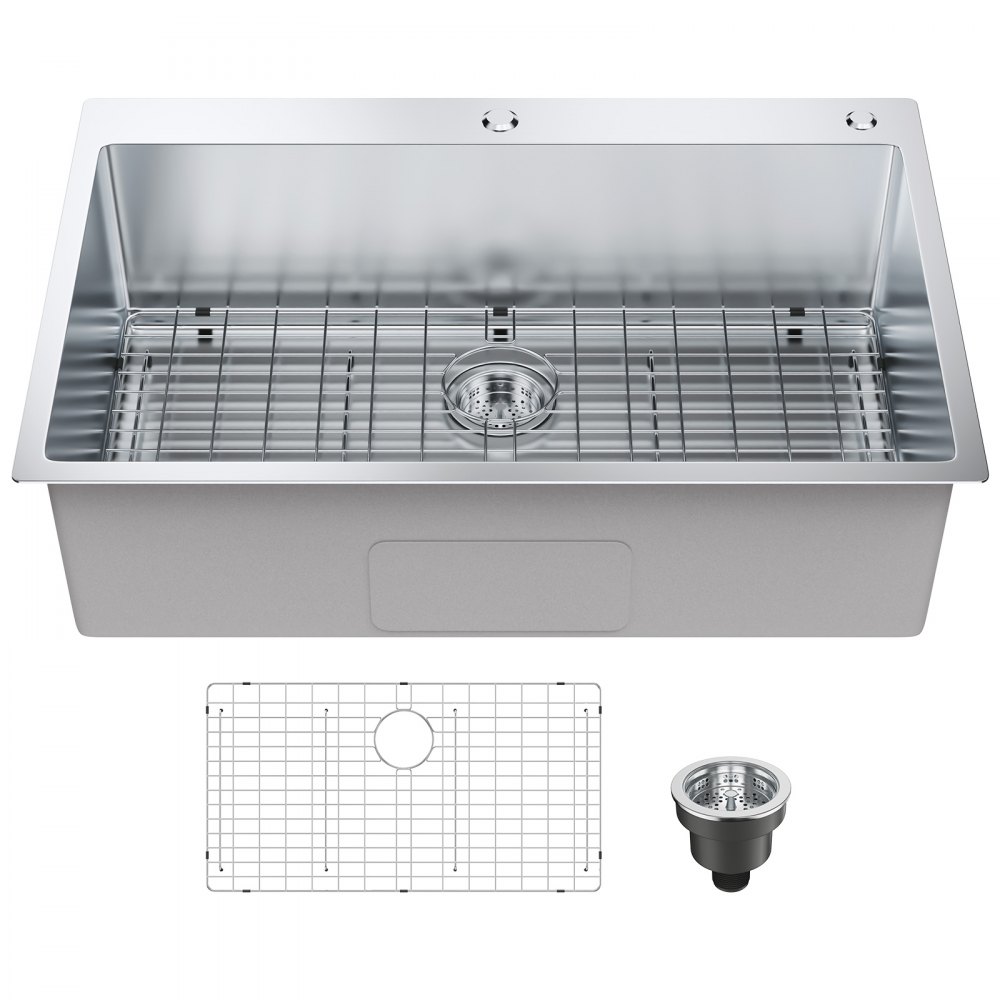VEVOR Kitchen Sink, 304 Stainless Steel Drop-In Sinks, Top Mount Single ...