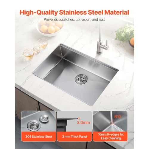 VEVOR 27 inch Kitchen Sink Workstation, 304 Stainless Steel Undermount ...
