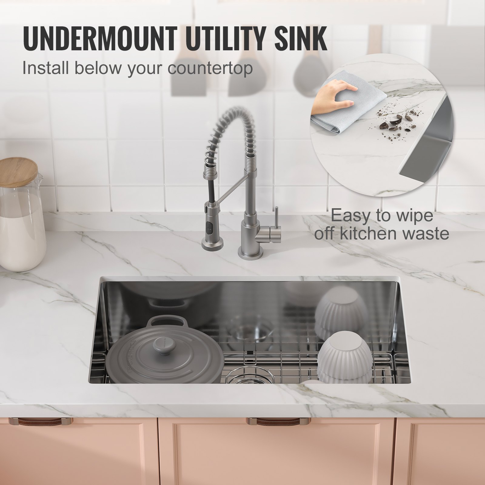 VEVOR Kitchen Sink, 304 Stainless Steel Drop-In Sinks, Undermount ...