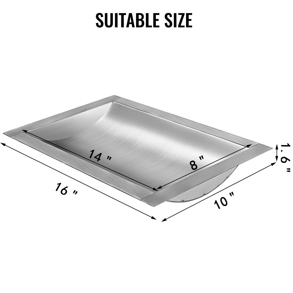 VEVOR 304 Stainless Steel Drop-in Deal Tray 16" Deep x 10" Wide x 1.6 ...