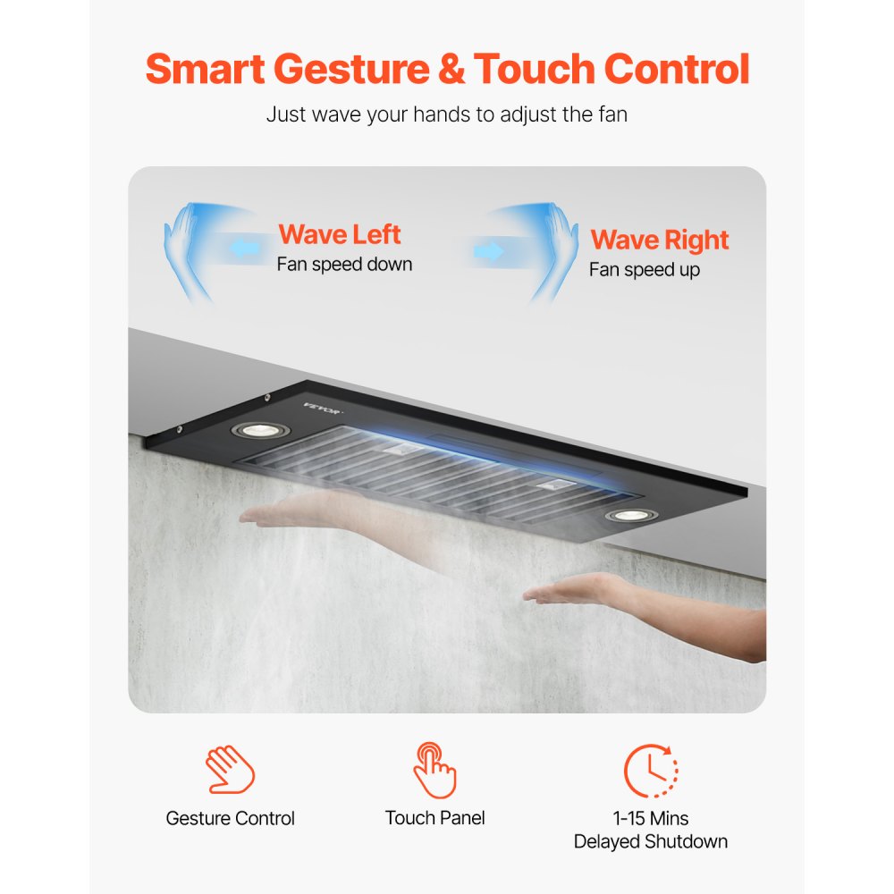 30in Built-in Range Hood Insert Vent Hood 800CFM Gesture & Touch ...