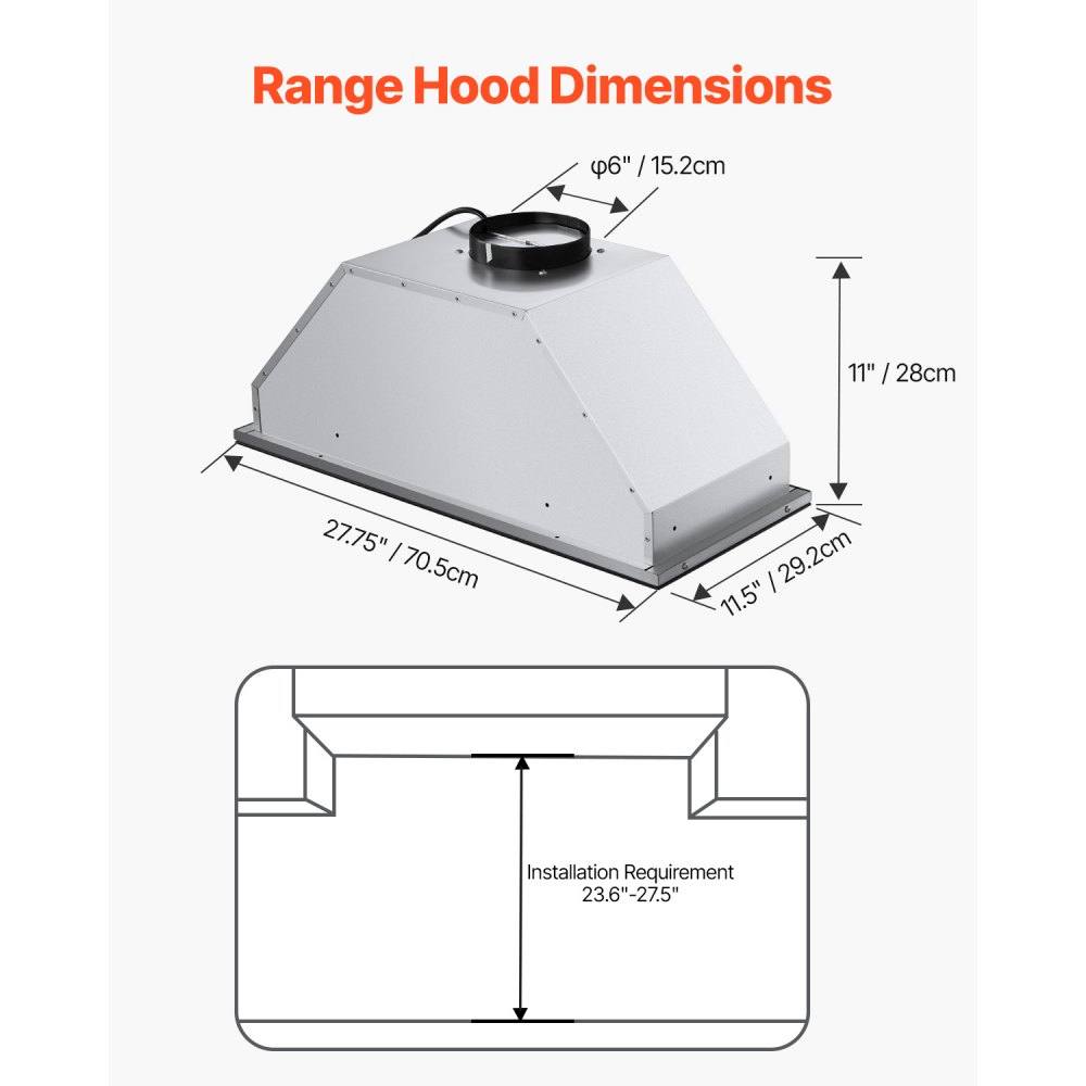 VEVOR 30 Inch Range Hood Insert – 800CFM, 65 dB Noise Level