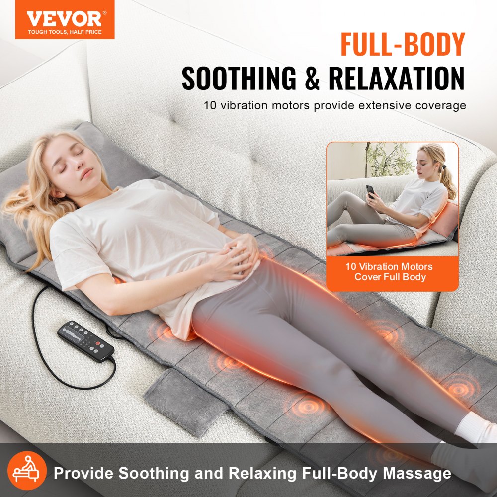 VEVOR Full-Body Massage Cushion with Heat, 10 Vibration Motor Massage Cushion Pad, Heating ...