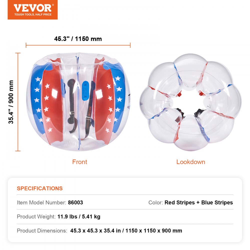 VEVOR Inflatable Bumper Balls 2-Pack, 4FT/1.2M Body Sumo Zorb Balls for ...