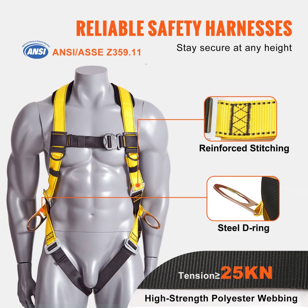 VEVOR Safety Harness, Full Body Harness, Safety Harness Fall Protection ...