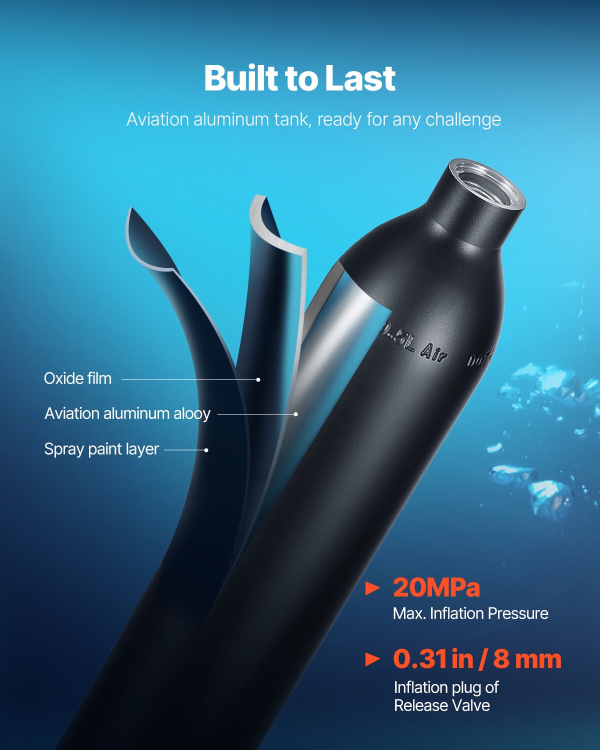 VEVOR Mini Scuba Diving Tank – 0.5L, 5–10 Min, 98 ft Depth