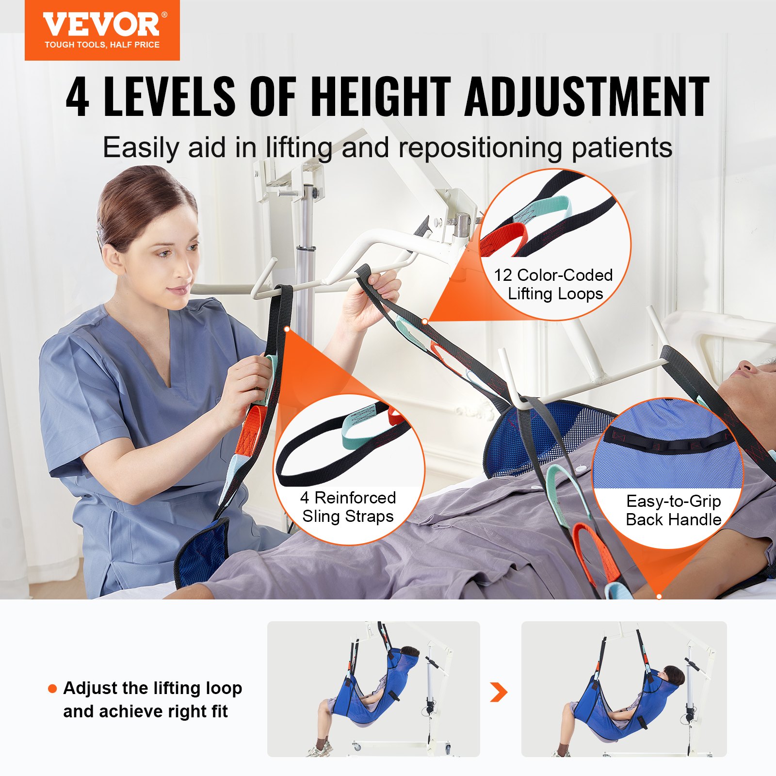 VEVOR Full Body Patient Lift Sling & Commode Opening Patient Lift ...