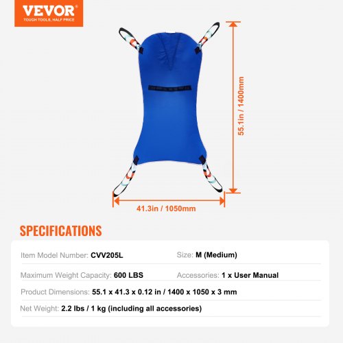VEVOR Universal Full Body Patient Lift Sling M-Size Patient Lift ...