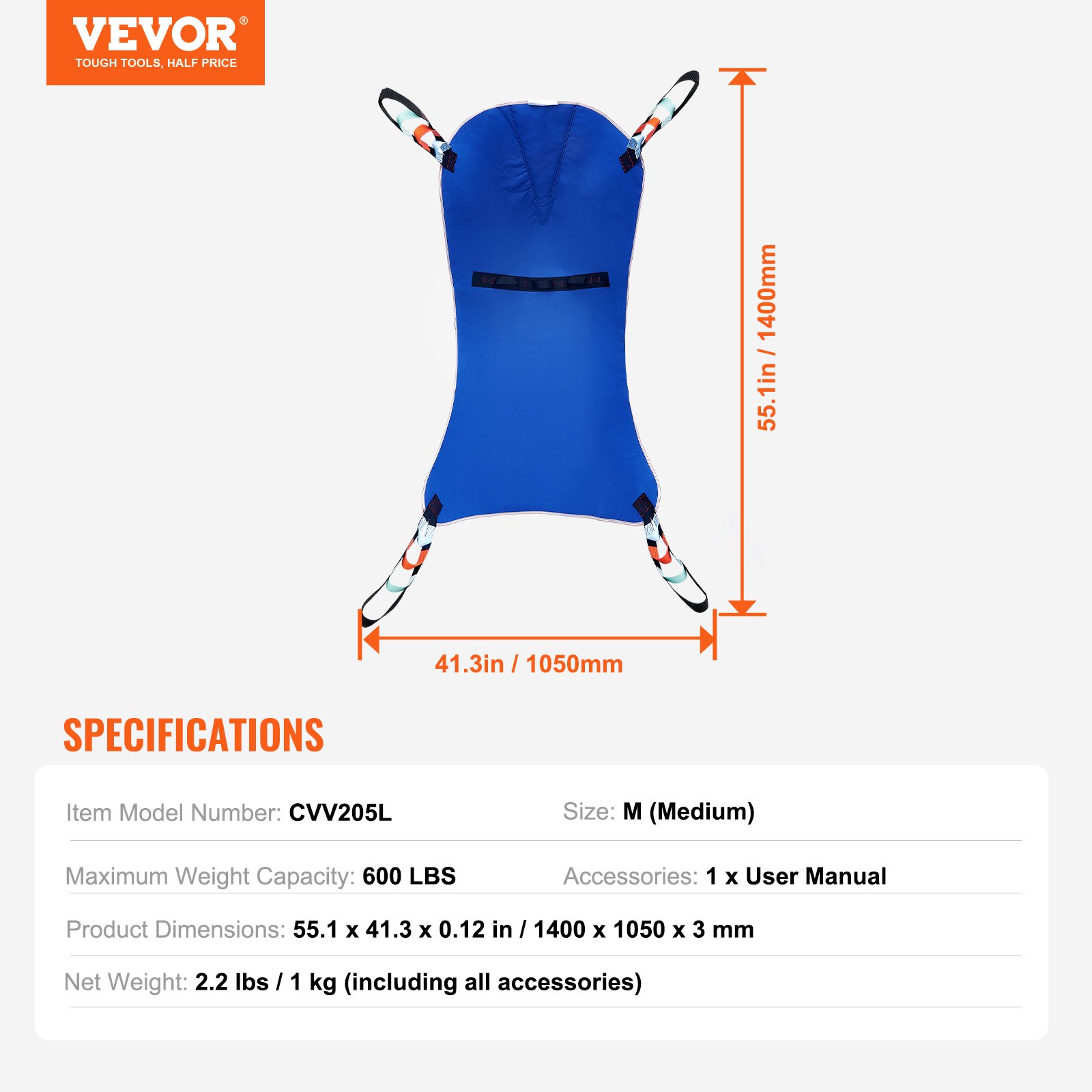 VEVOR Universal Full Body Patient Lift Sling M-Size Patient Lift ...