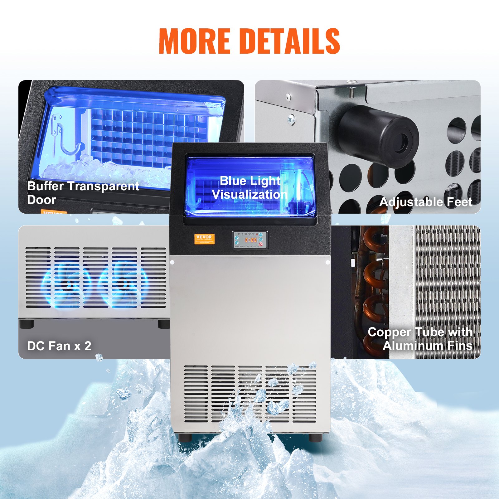 VEVOR Commercial Ice Maker, 100lbs/24H, Ice Maker Machine, 55 Ice Cubes ...