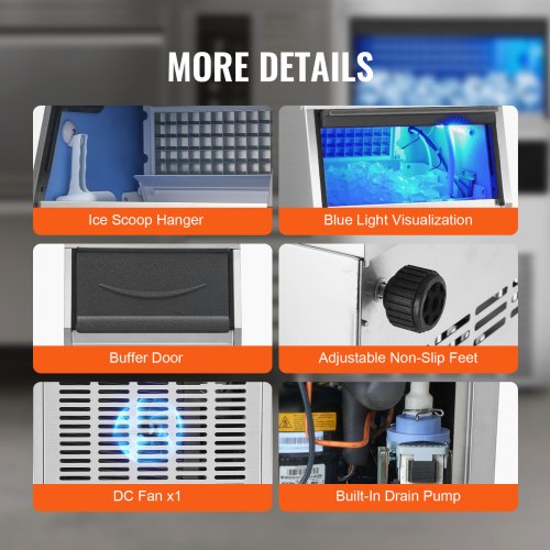 VEVOR Commercial Ice Maker, 150lbs/24H, Ice Maker Machine, 70 Ice Cubes ...
