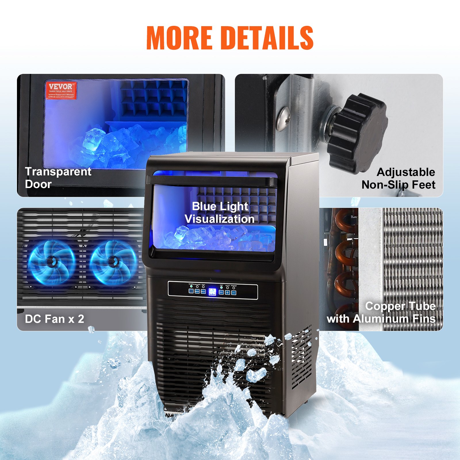VEVOR Commercial Ice Maker, 70lbs/24H, Ice Maker Machine, 36 Ice Cubes ...