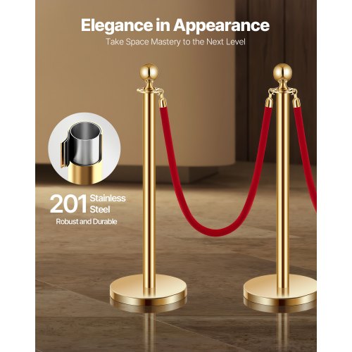 4PCS Gold Stanchions Posts with 3PCS 4.92 ft Red Velvet Rope, Red Velvet Rope Stanchion Set ...