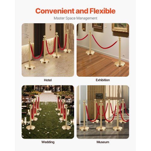 4PCS Gold Stanchions Posts with 3PCS 4.92 ft Red Velvet Rope, Red Velvet Rope Stanchion Set ...