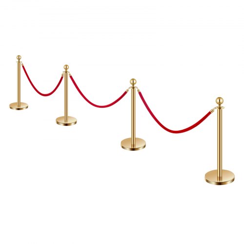 4PCS Gold Stanchions Posts with 3PCS 4.92 ft Red Velvet Rope, Red Velvet Rope Stanchion Set ...