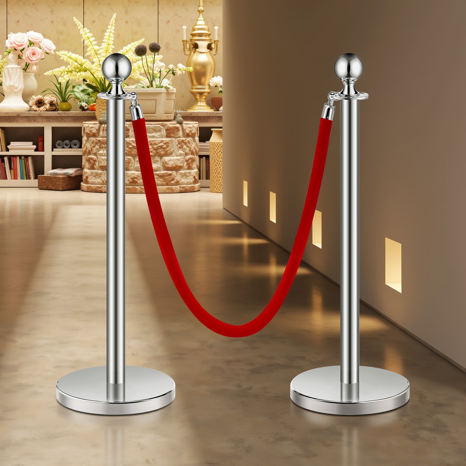 VEVOR Stanchion Post, 8 Pcs Crowd Control Barrier Set with 4 Red Velvet ...