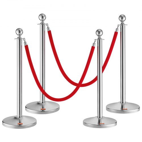 VEVOR Stanchion Post with Velvet Rope, 4-Pack Crowd Control Stanchion ...