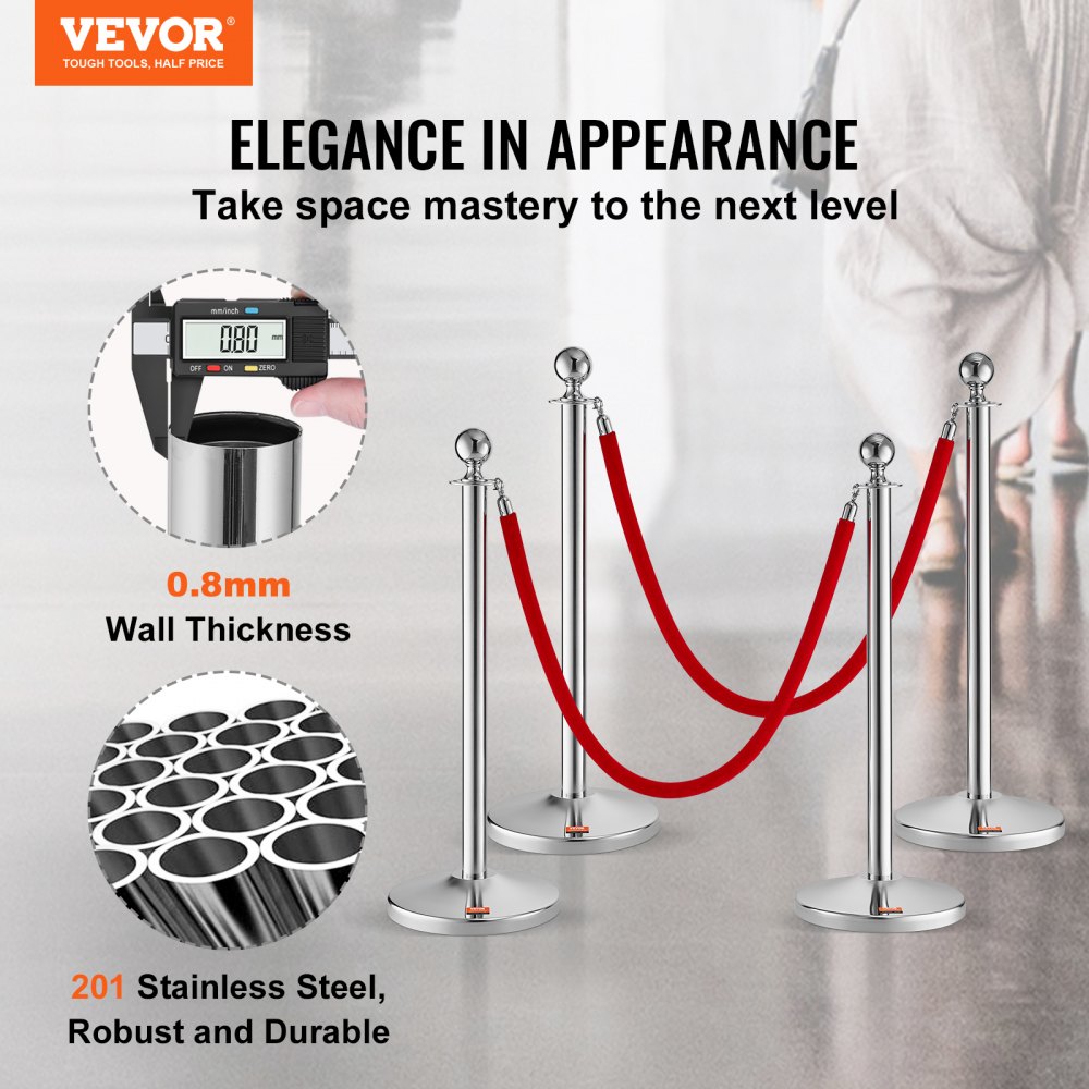 VEVOR Stanchion Post with Velvet Rope, 4-Pack Crowd Control Stanchion ...