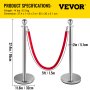 VEVOR 6PCS Red Rope Stanchion Silver Post Crowd Control Queue Line ...