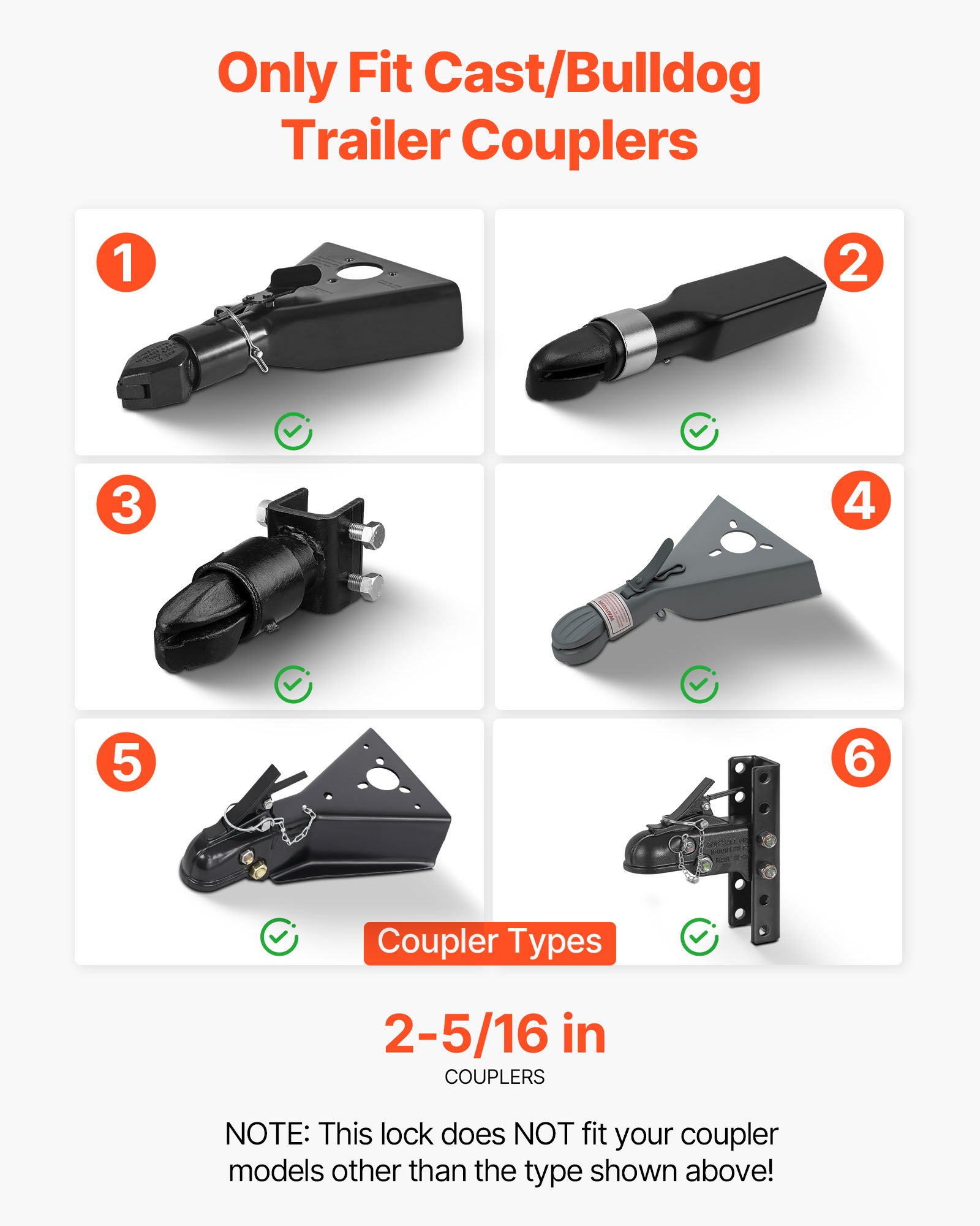 VEVOR Trailer Coupler Lock, Fits 2-5/16-Inch Cast/Bulldog Trailer ...