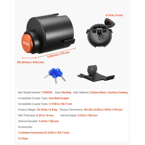 VEVOR Trailer Coupler Lock Fits 2-5/16-Inch Couplers Heavy Duty Trailer ...
