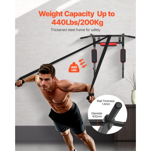 Multifunctional Pull Up Bar Wall Mounted Chin Up Bar Dip Station Heavy ...