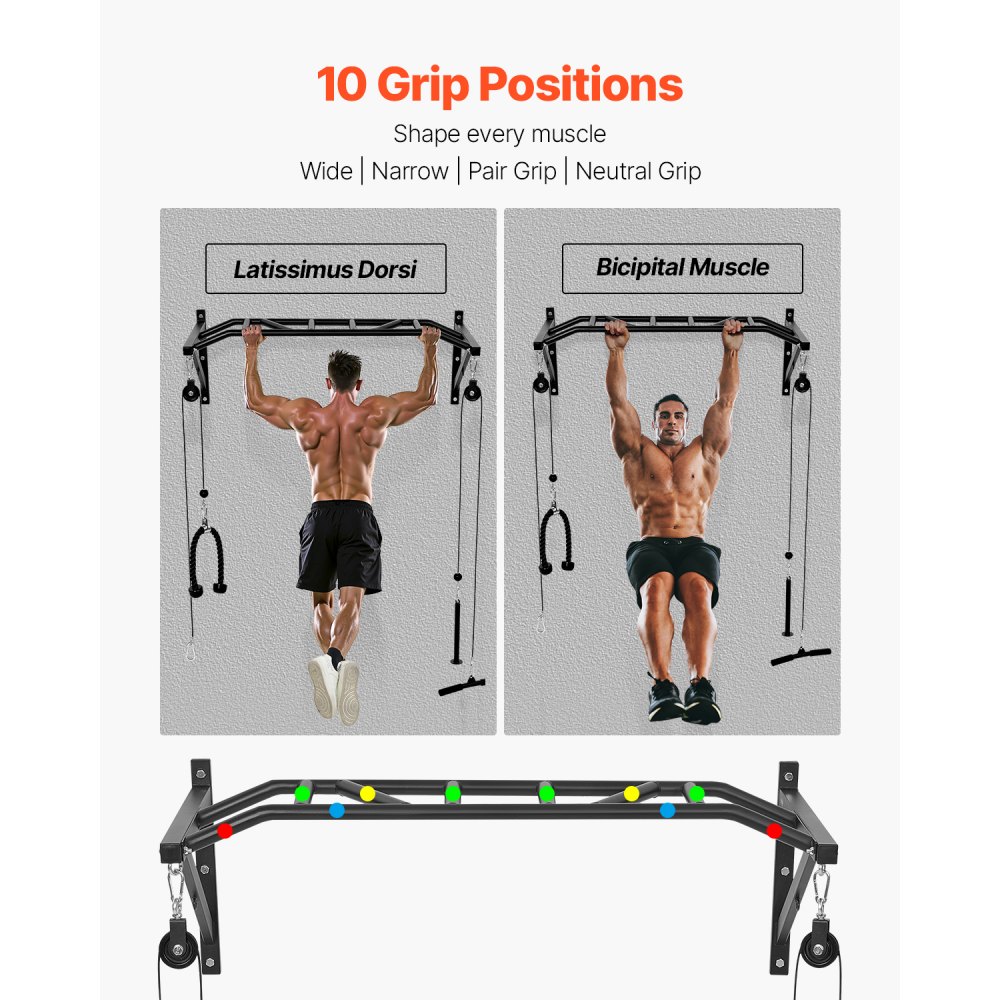VEVOR Pull Up Bar, Multi-Grip Wall Mounted Pull Ups, 50 in Width ...