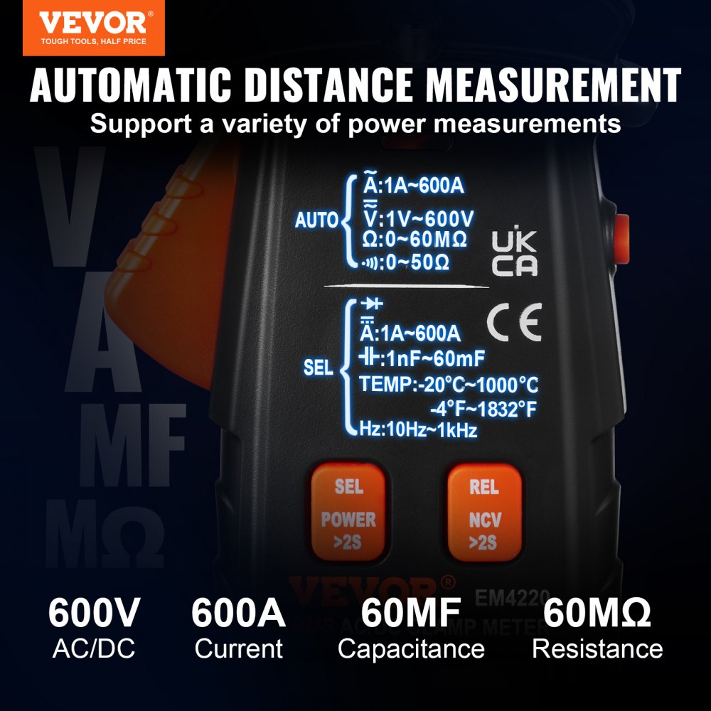 VEVOR Digital Clamp Meter T-RMS, 6000 Counts, 600A Clamp Multimeter ...