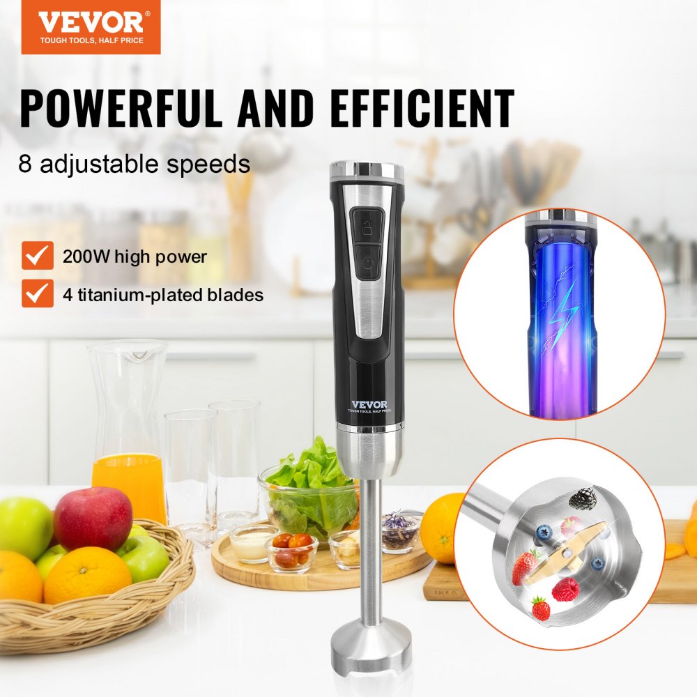 VEVOR Commercial Immersion Blender, 200 Watt 8-Speed Heavy Duty ...