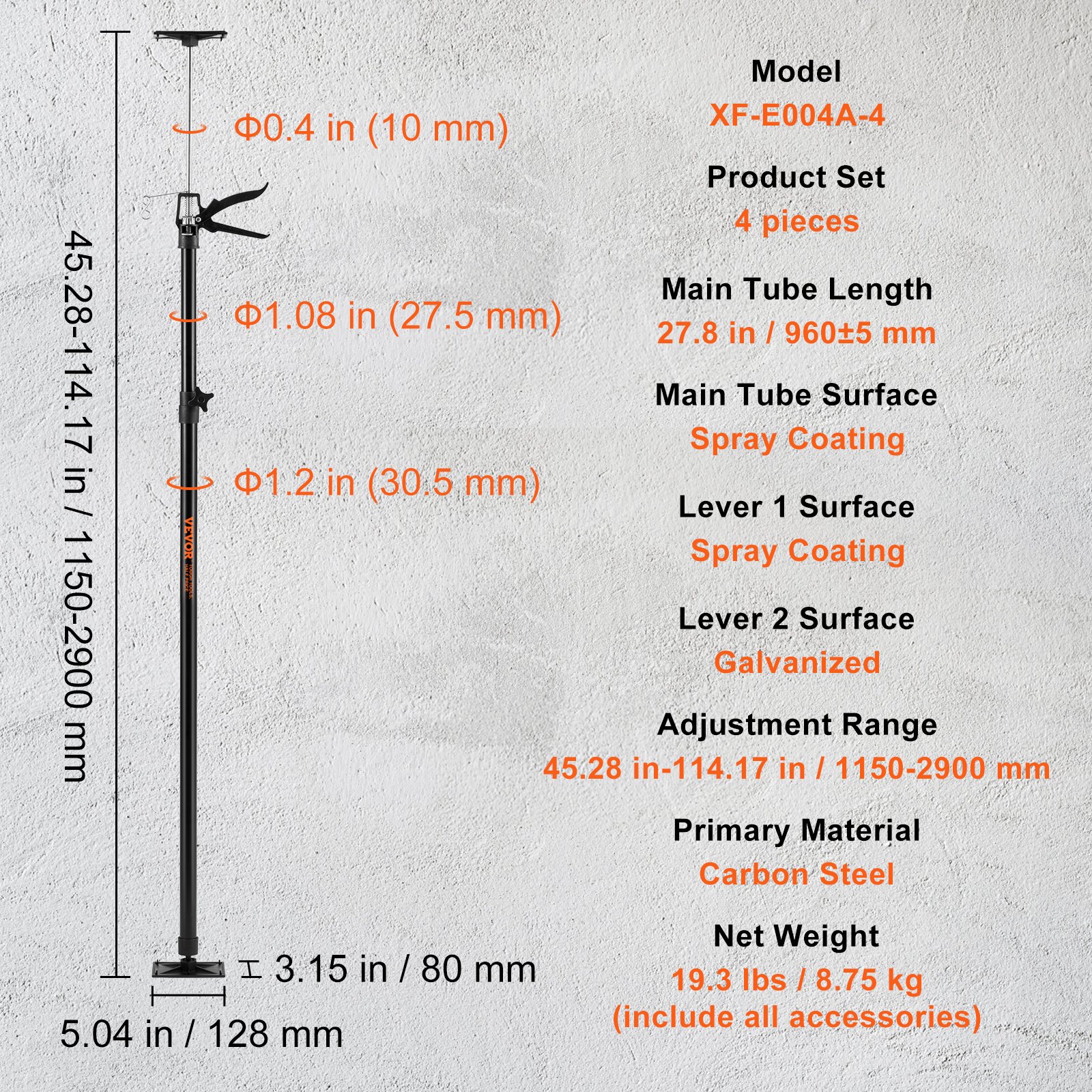 VEVOR Adjustable Support Pole, 4 Pcs 66 lbs Capacity 3rd Hand Support ...