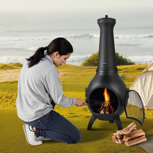 18 Inch Chiminea Outdoor Wood Burning Firepit with Grill Mesh & Chimney ...