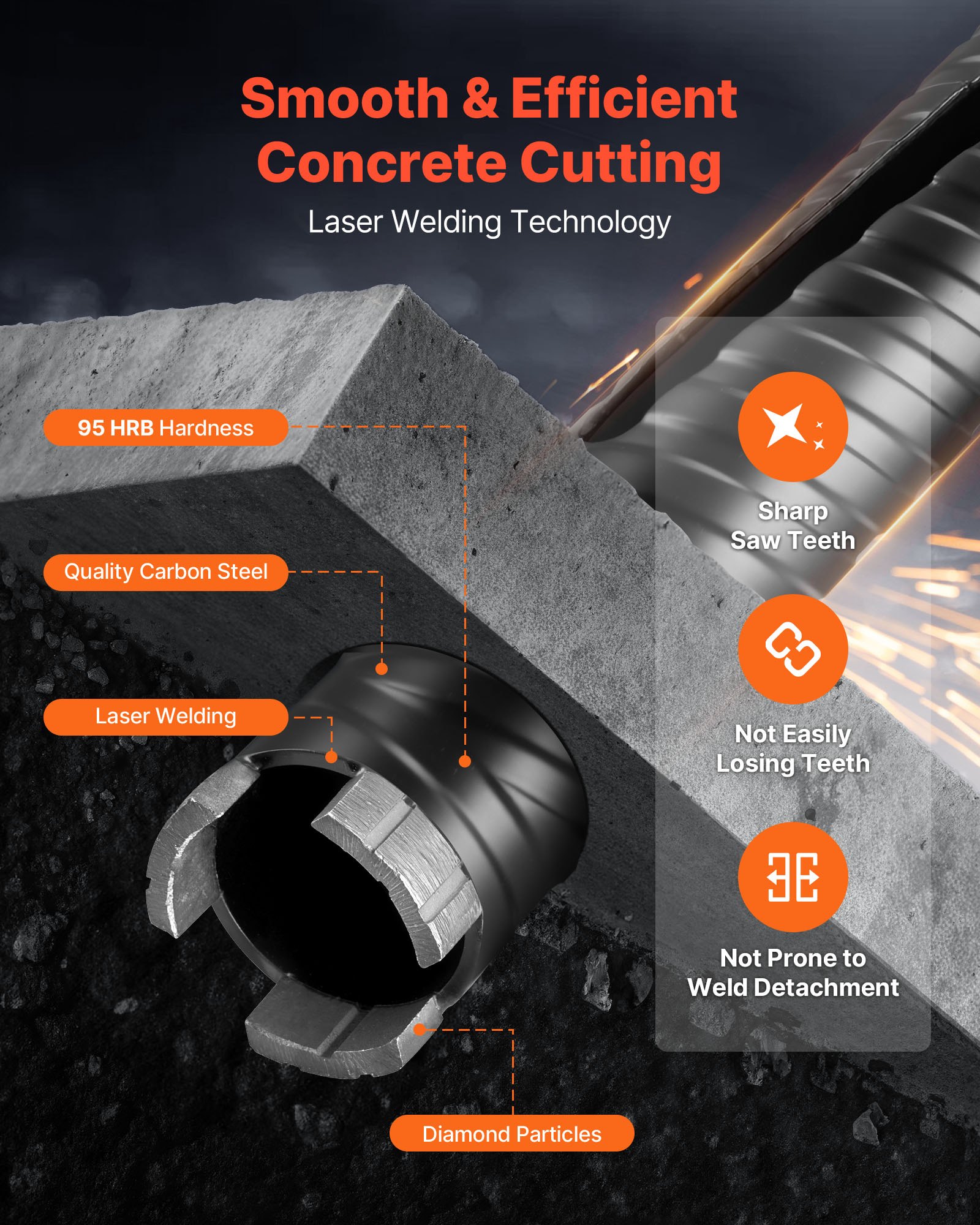 VEVOR Core Drill Bit, 38 mm Diameter, 241 mm Drilling Depth, M16 ...