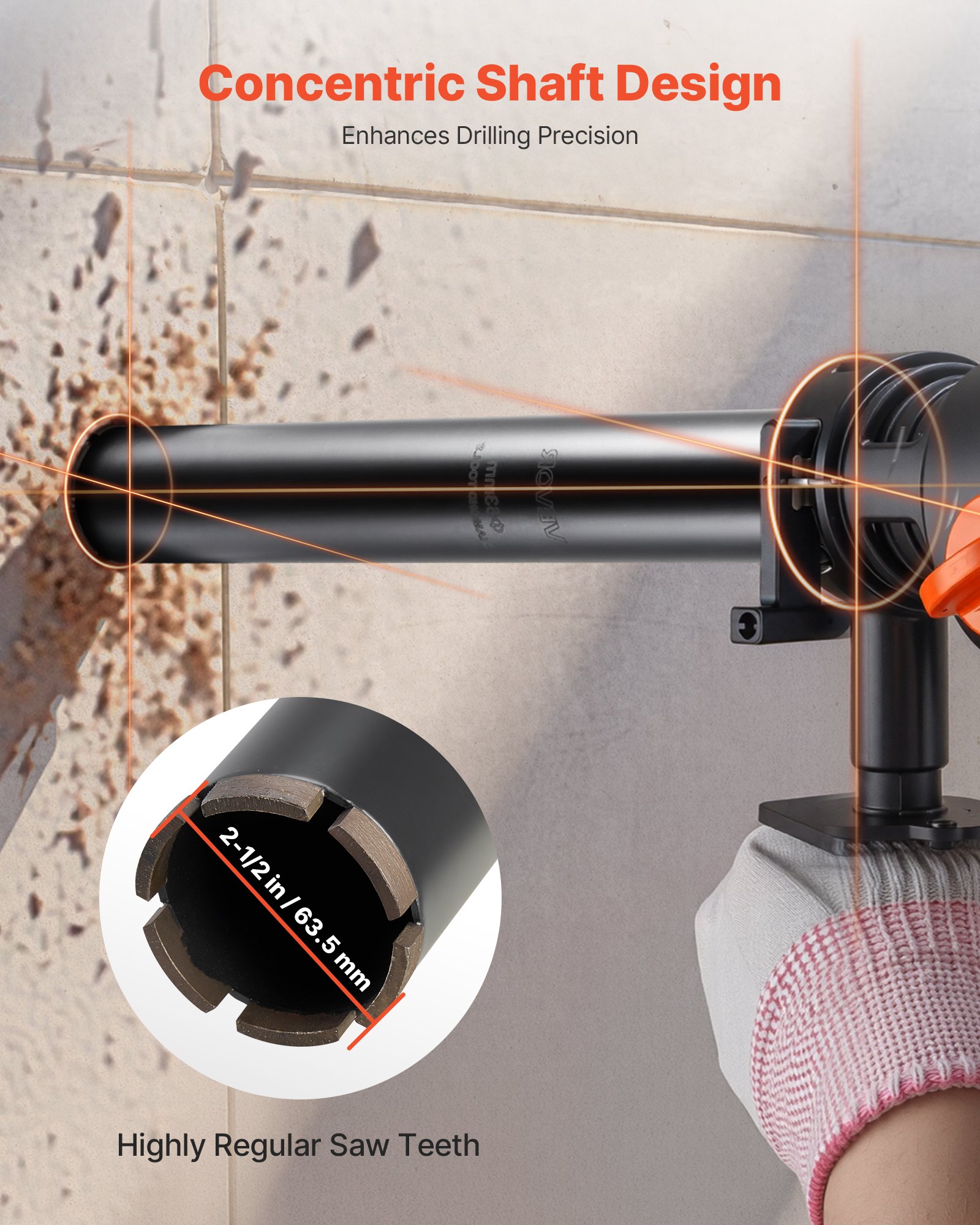 VEVOR Core Drill Bit, 63.5 mm Diameter, 356 mm Drilling Depth, 1-1/4 in ...