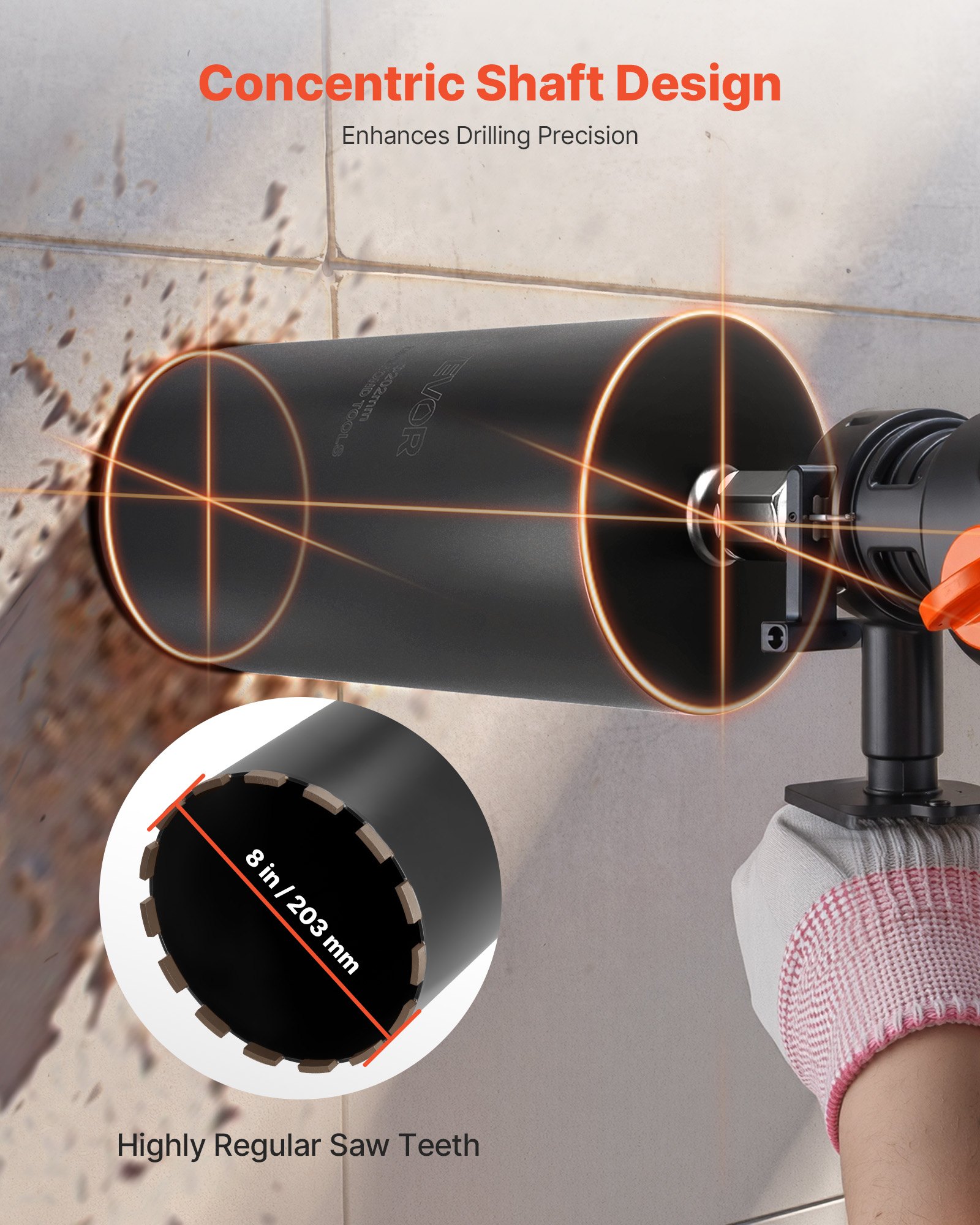 VEVOR Core Drill Bit, 203 mm Diameter, 356 mm Drilling Depth, 1-1/4 in ...